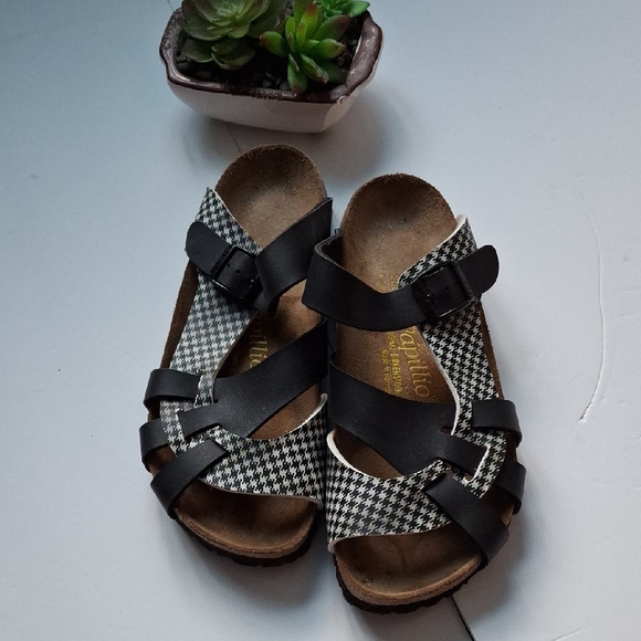 Papillio | Shoes | Papillio Black And White Checkered Sandals With Cork ...